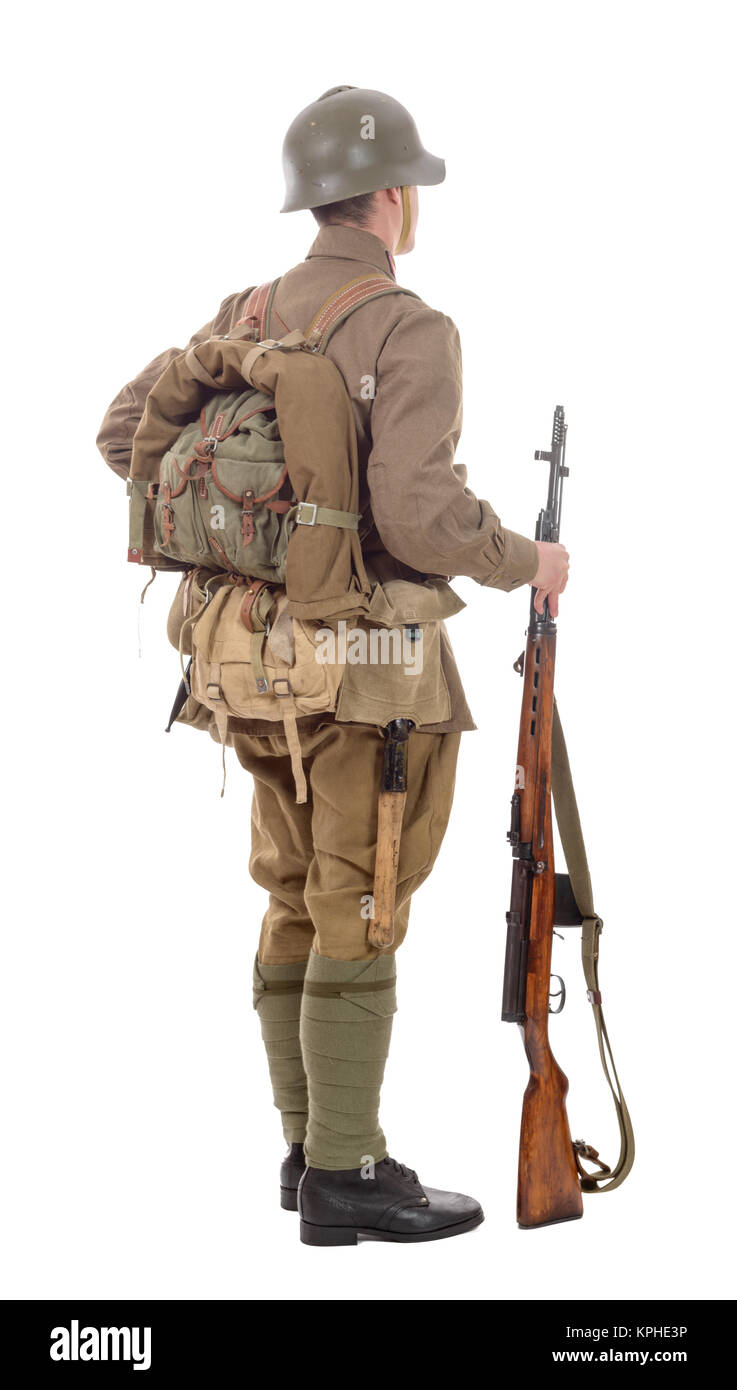 young Soviet soldier with rifle on the white background Stock Photo - Alamy
