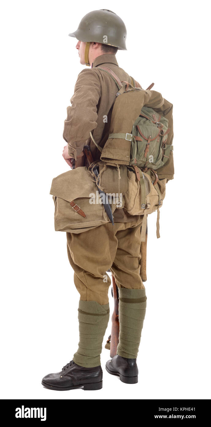 young Soviet soldier with rifle on the white background Stock Photo - Alamy