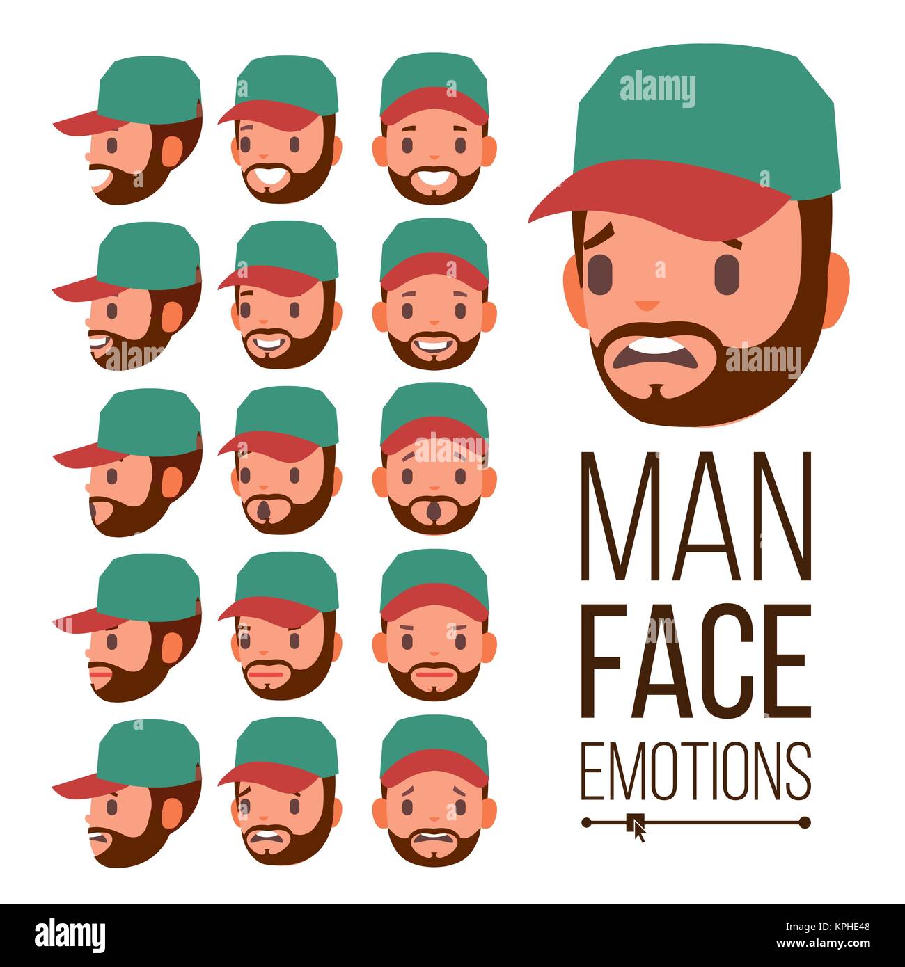 Man Emotions Vector. Face Male Variety Of Emotions. Different Facial ...