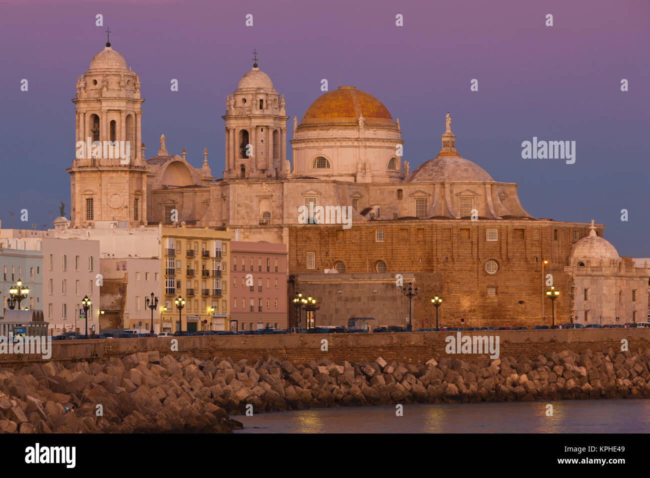 Spain, Andalucia Region, Cadiz Province, Cadiz, Cathedral, dusk Stock ...