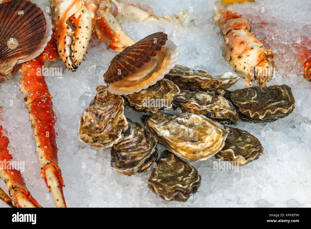 Seafood on ice at the fish market Stock Photo - Alamy