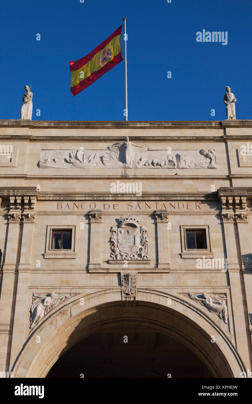 Detail of the original banco de santander building hi-res stock ...