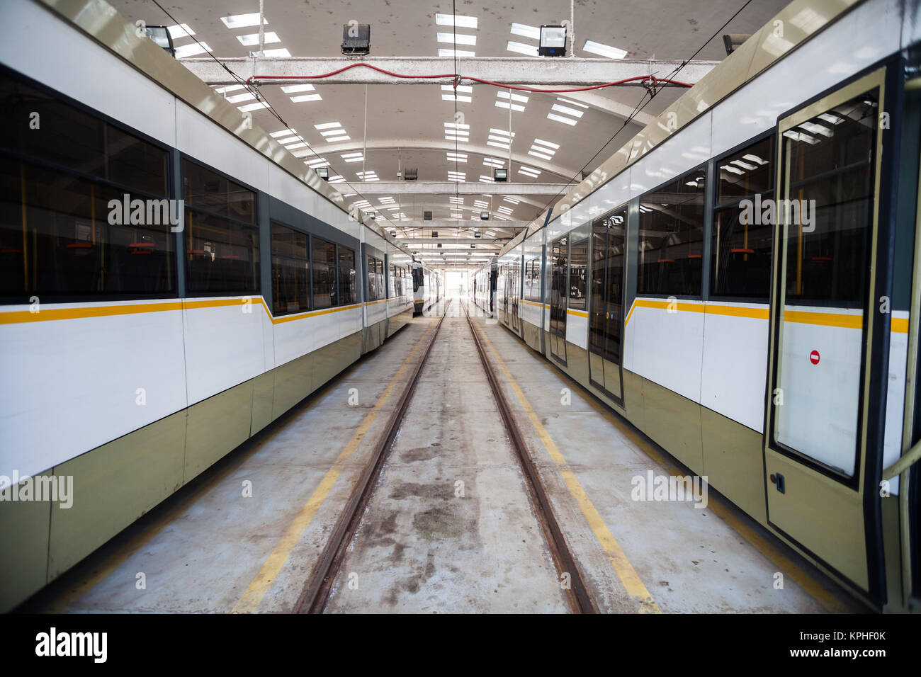 Trams in depot Stock Photo - Alamy
