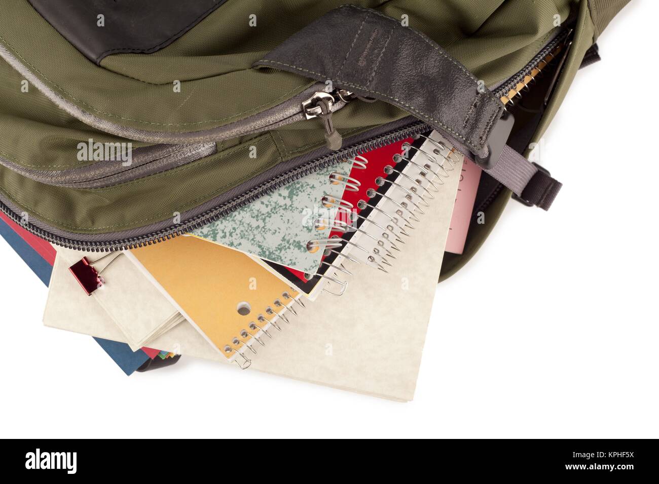 school backpack overflowing with supplies Stock Photo - Alamy