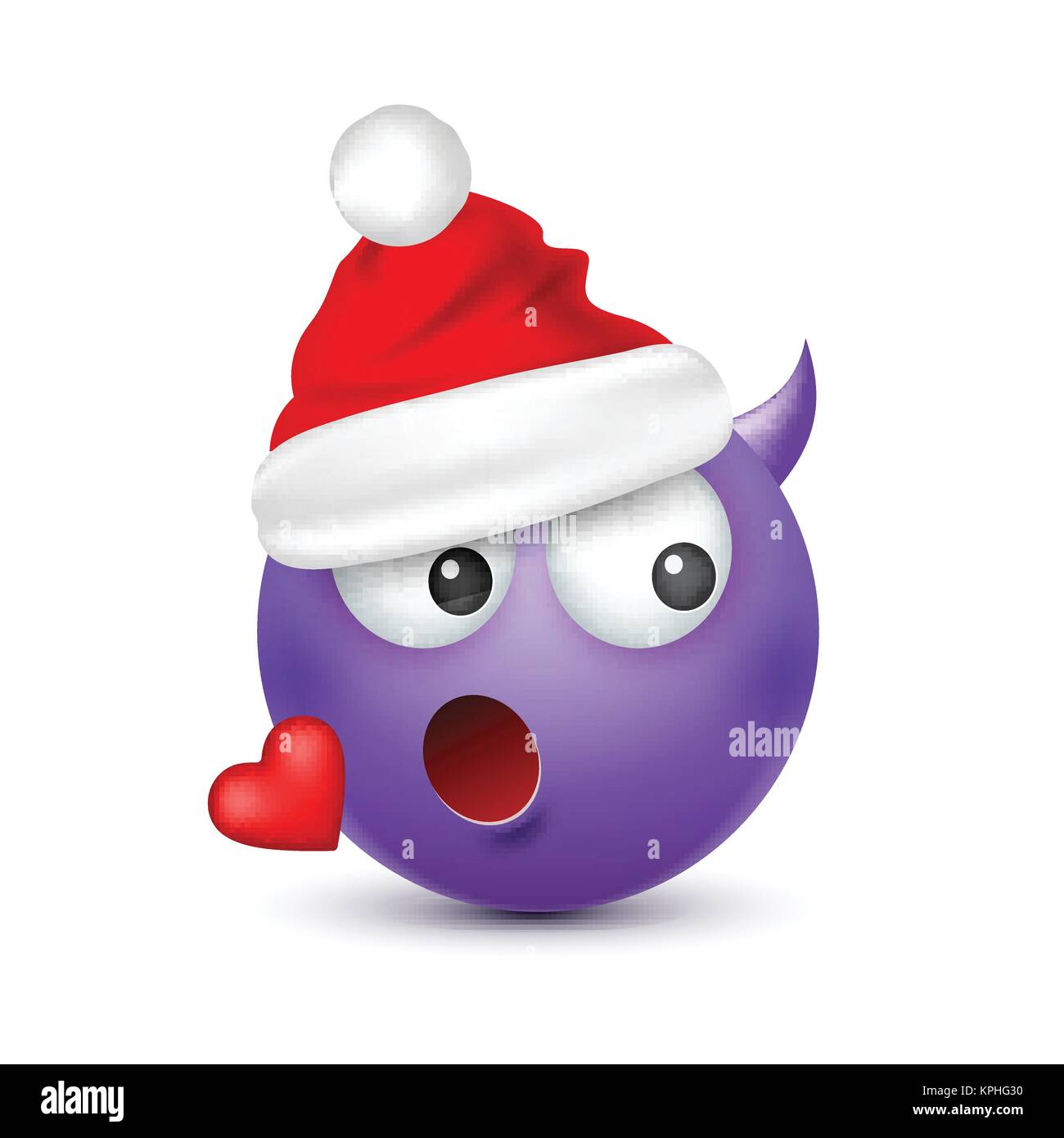 Smiley,emoticon. Violet emoji, face with emotions and Christmas hat ...