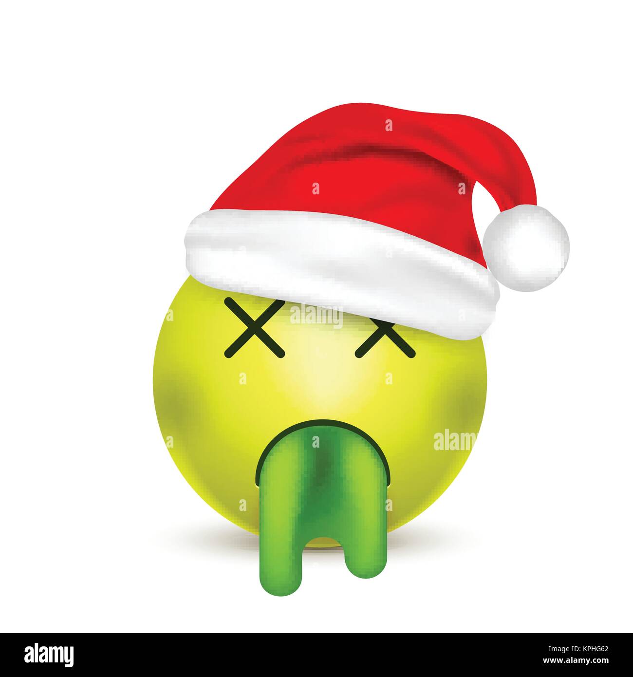 Smiley,emoticon. Green emoji, face with emotions and Christmas hat. New ...