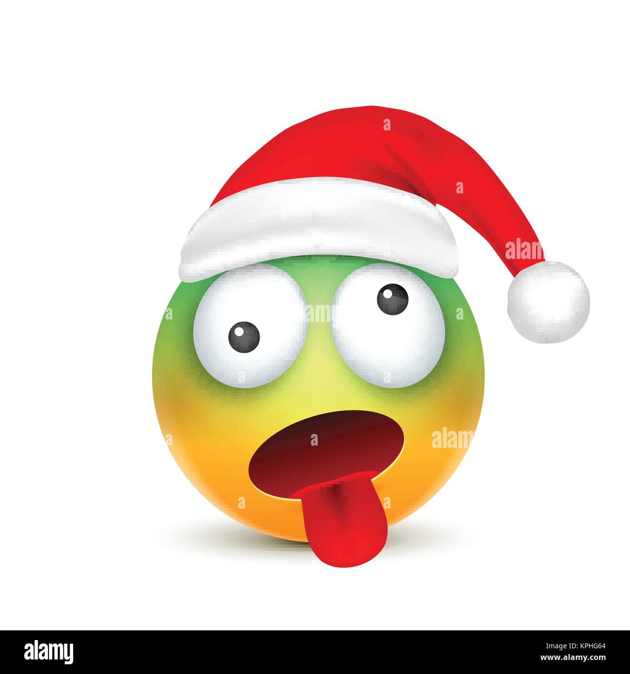 Smiley,emoticon. Green emoji, face with emotions and Christmas hat. New ...
