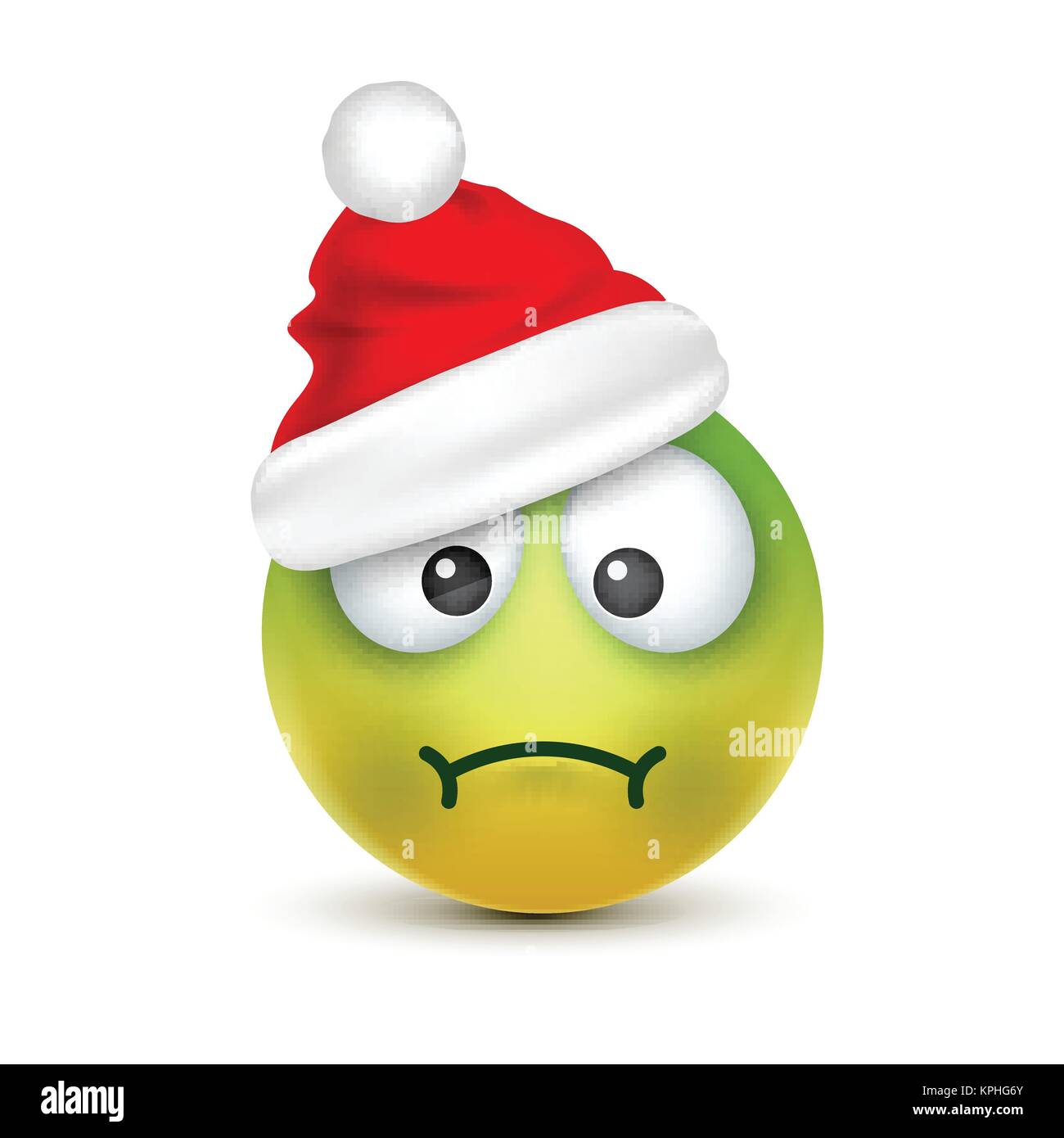 Smiley,emoticon. Green emoji, face with emotions and Christmas hat. New ...
