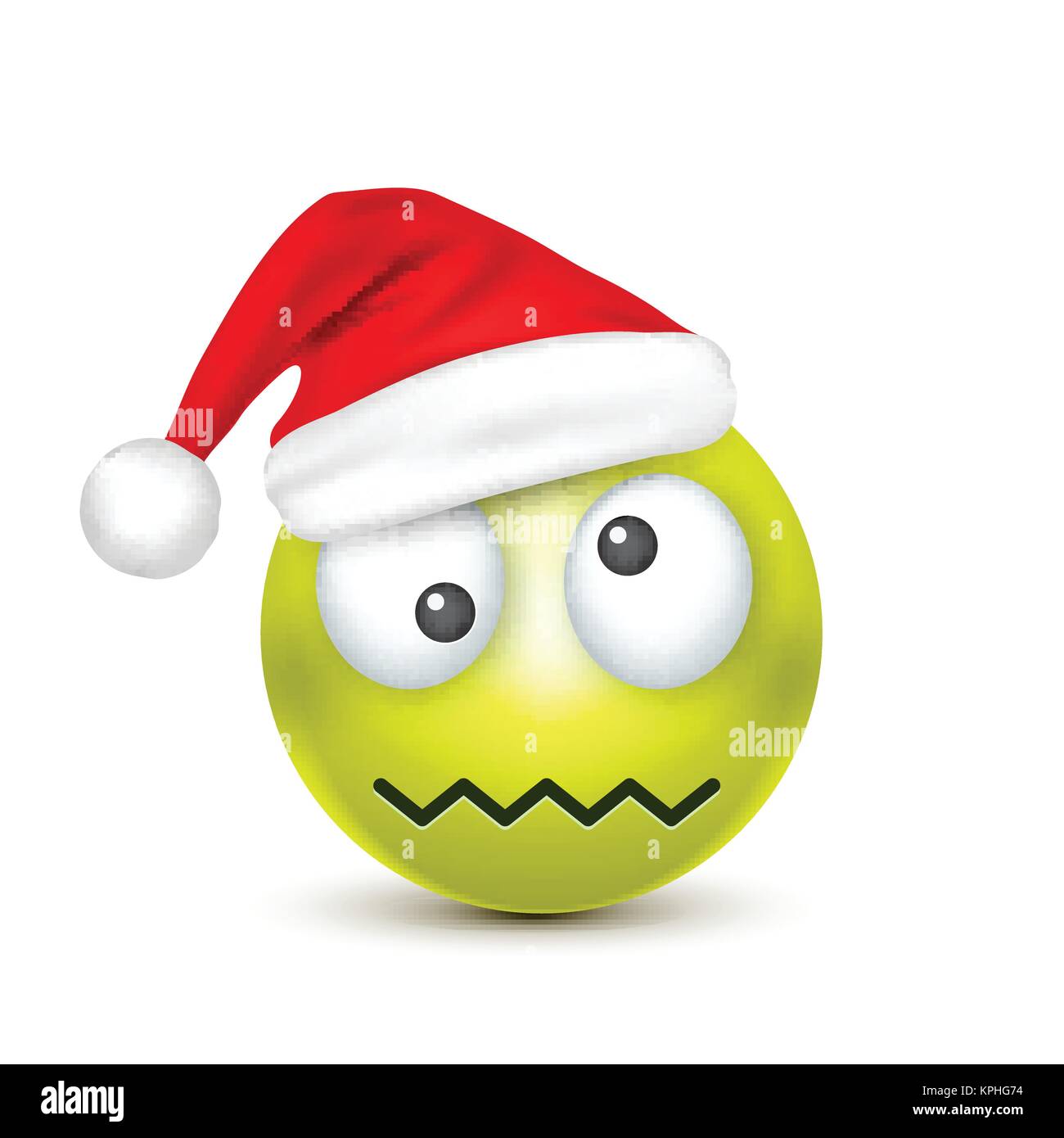 Smiley,emoticon. Green emoji, face with emotions and Christmas hat. New ...