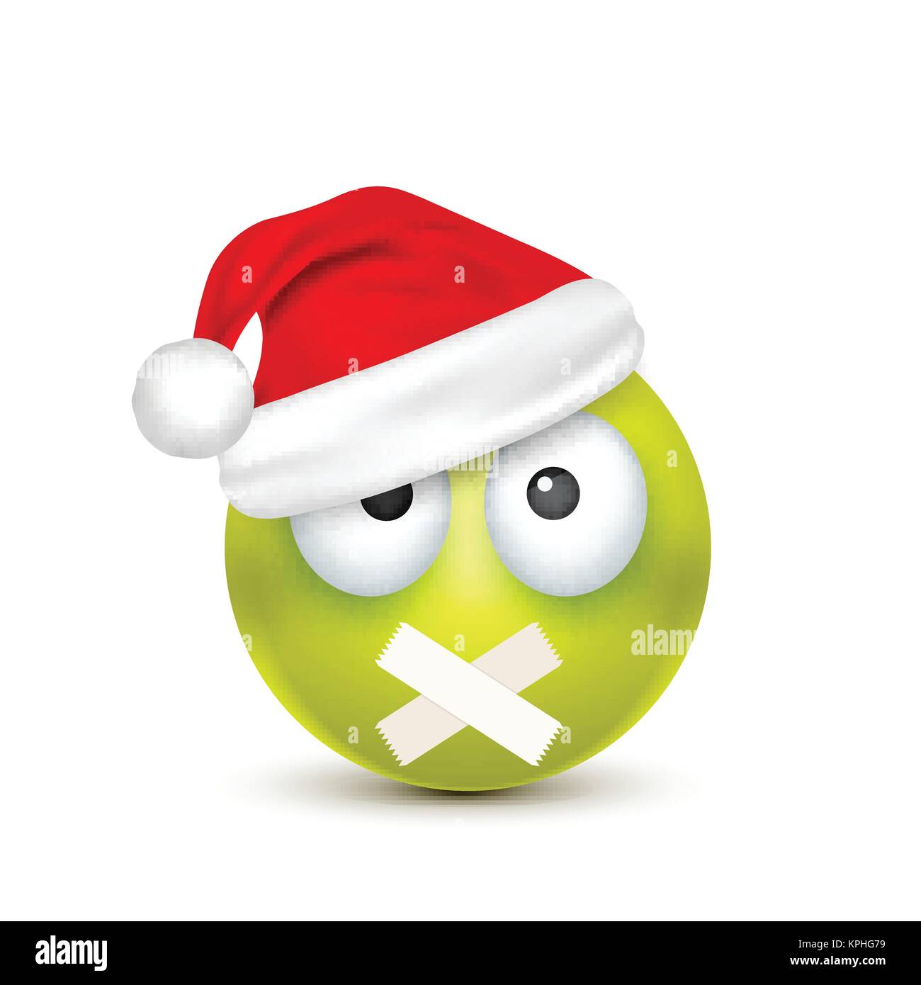 Smiley,emoticon. Green emoji, face with emotions and Christmas hat. New ...