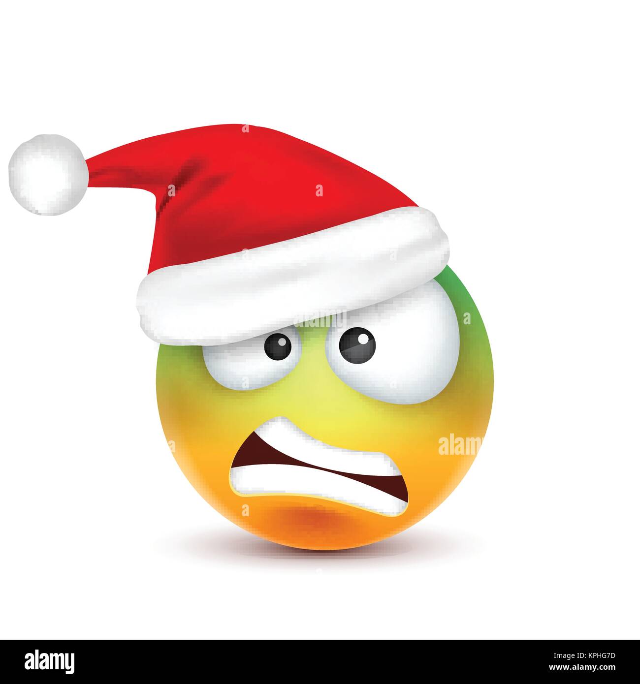 Smiley,emoticon. Green emoji, face with emotions and Christmas hat. New ...