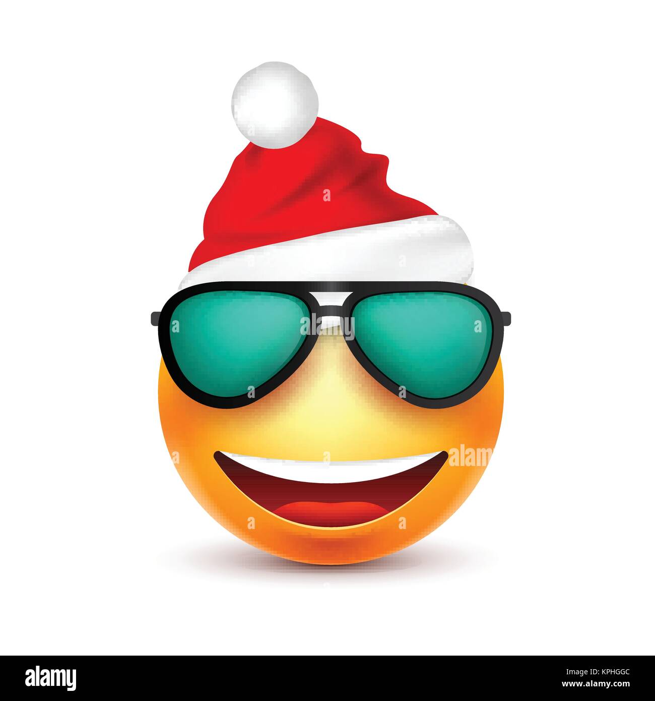 Smiley,emoticon. Yellow emoji, face with emotions and Christmas hat ...