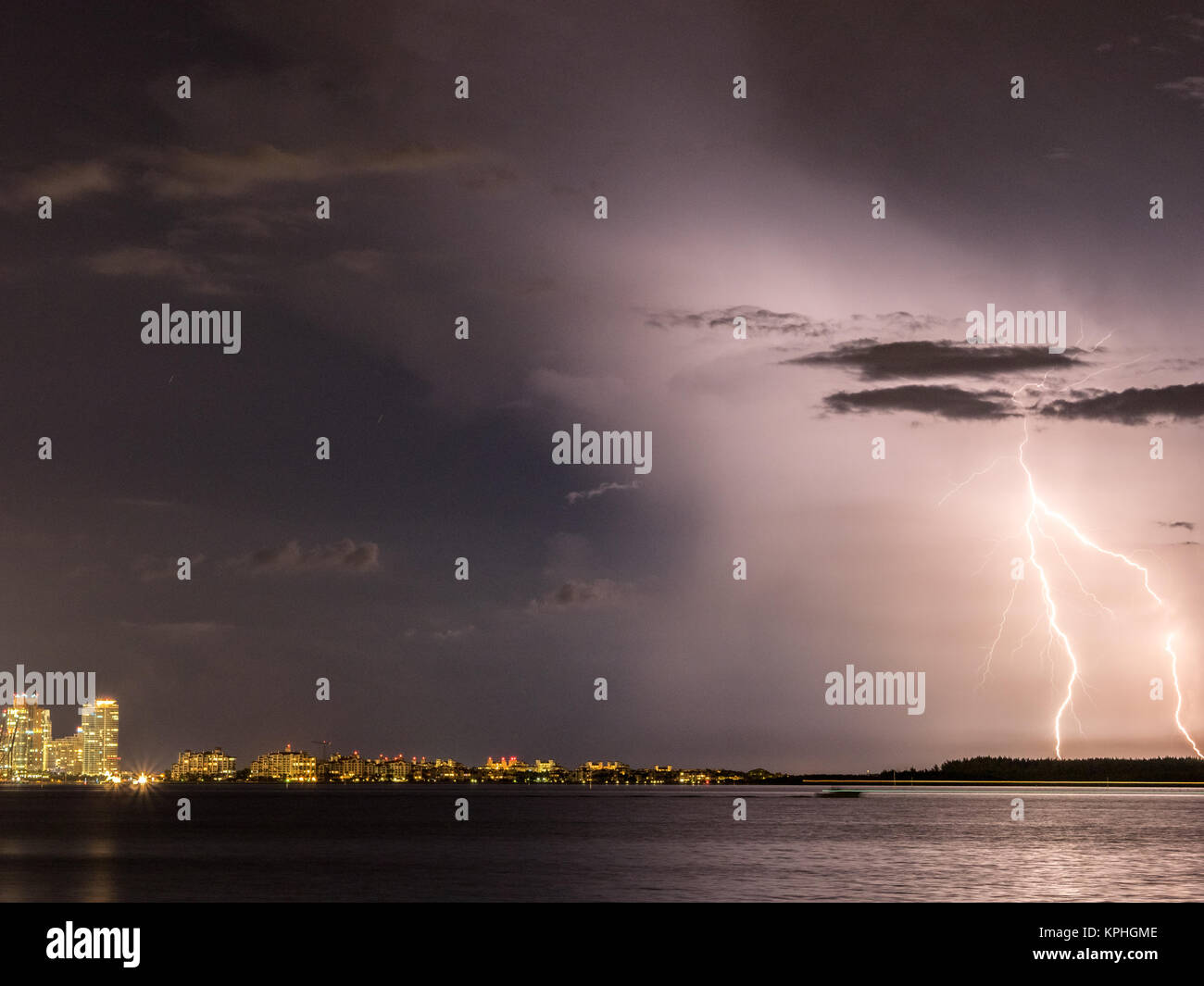 A storm at night in Miami Beach, Florida Stock Photo - Alamy