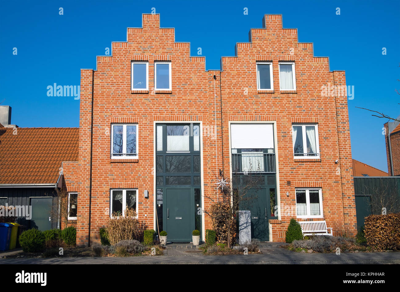 new semi-detached house made of brick in germany Stock Photo - Alamy