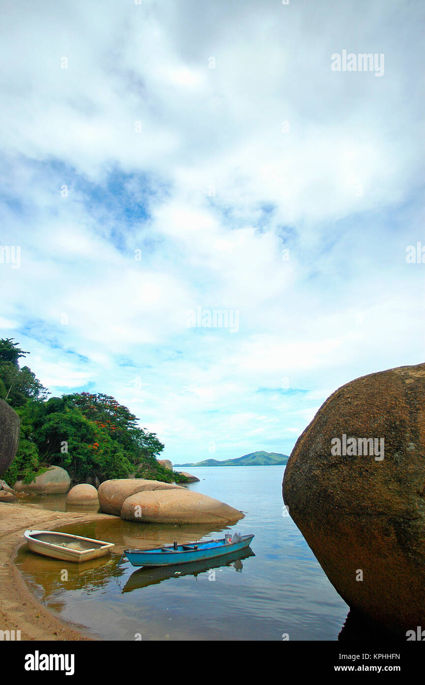 Brazil, Rio de Janeiro, Paqueta Island, Little arbour with boats Stock ...
