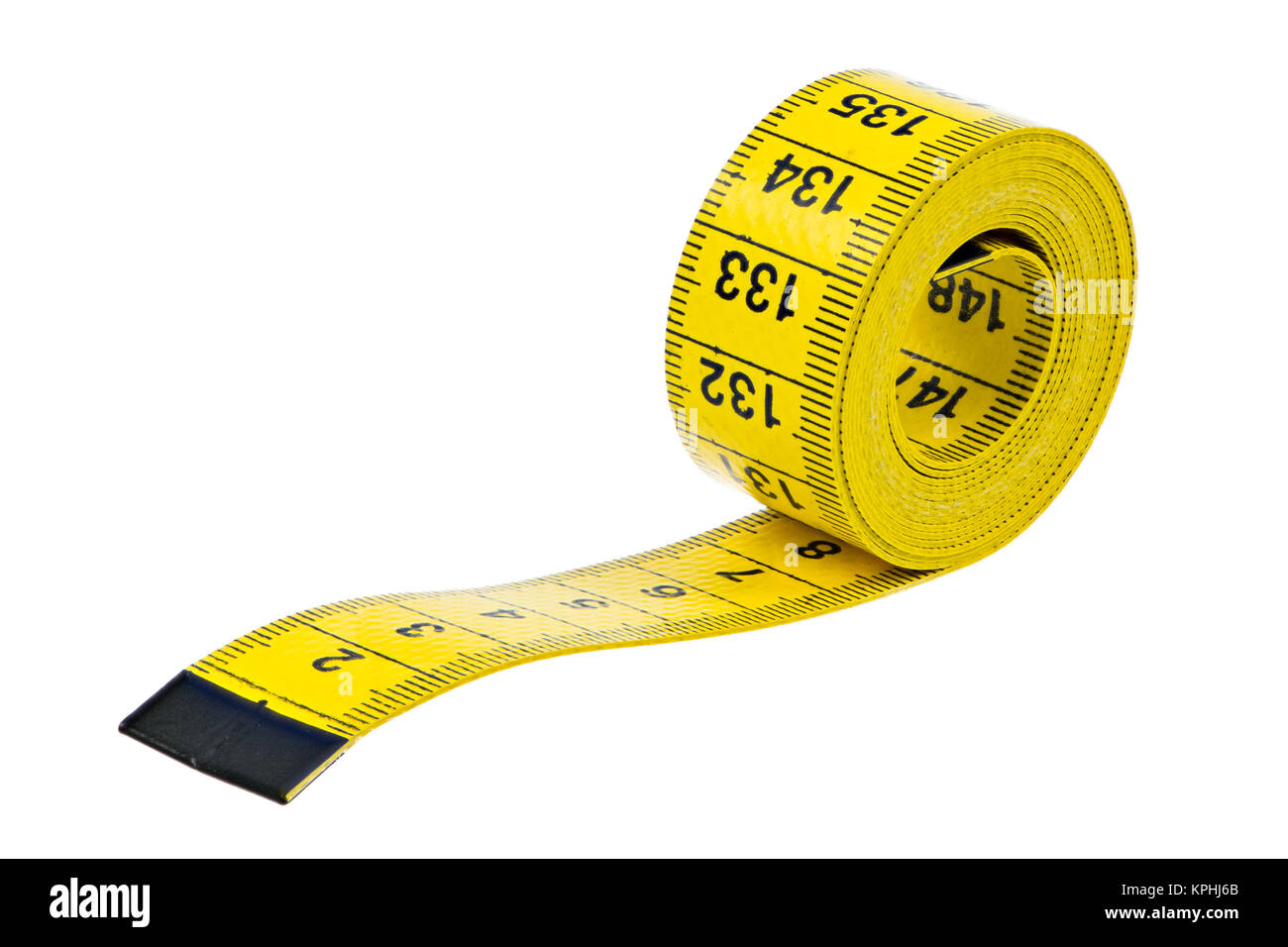 Isolated yellow measuring tape Stock Photo - Alamy