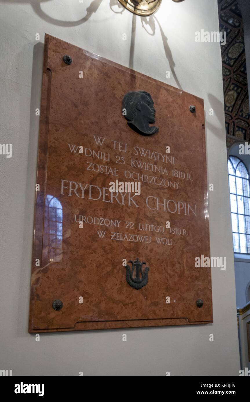 Plaque commemorating the baptism of Frederic Chopin, in church of Saint ...