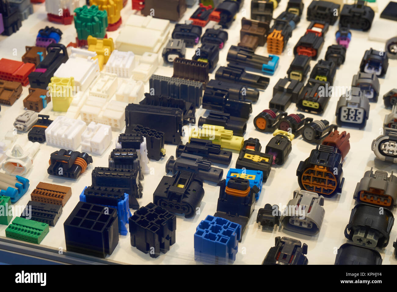 Variety of automotive electrical multi pin plastic connectors Stock ...