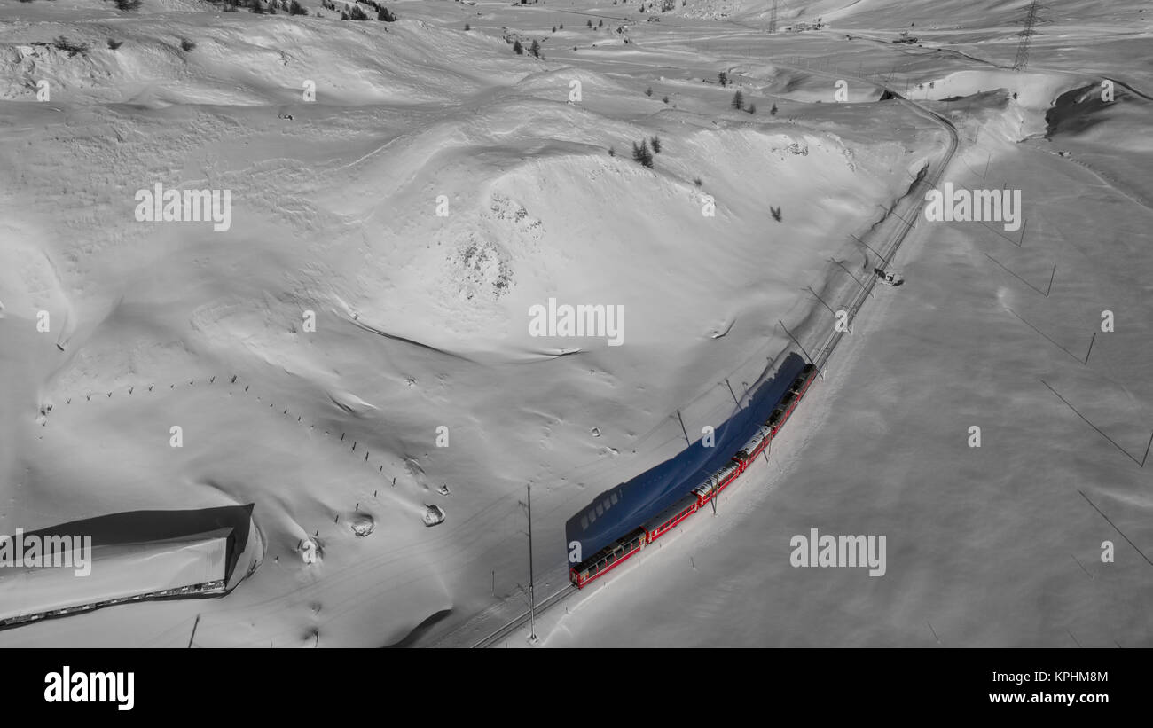 Red train, Unesco heritage. Bernina Express Stock Photo - Alamy