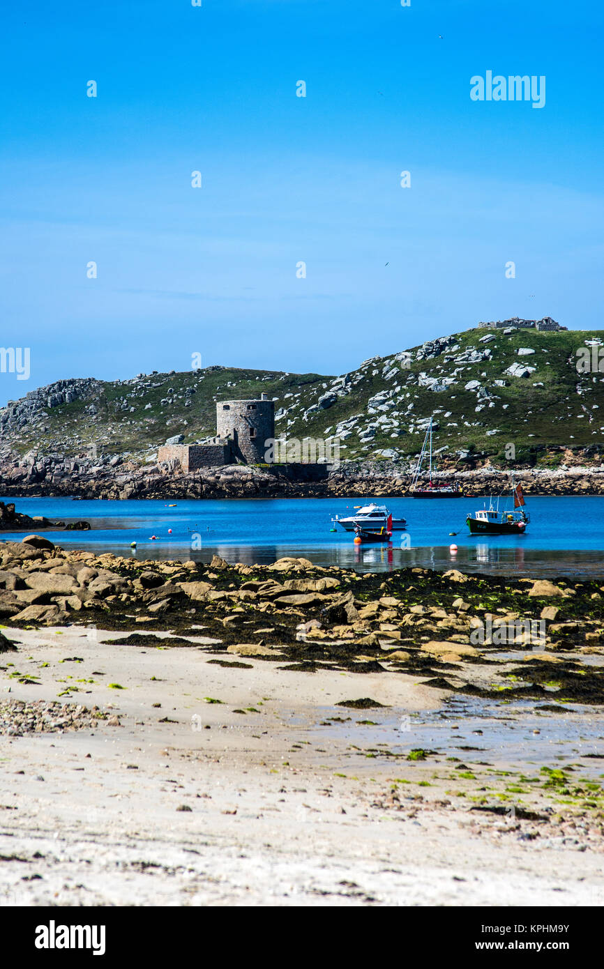 View of Cromwells Castle from Bryher, Scilly Isles Stock Photo - Alamy