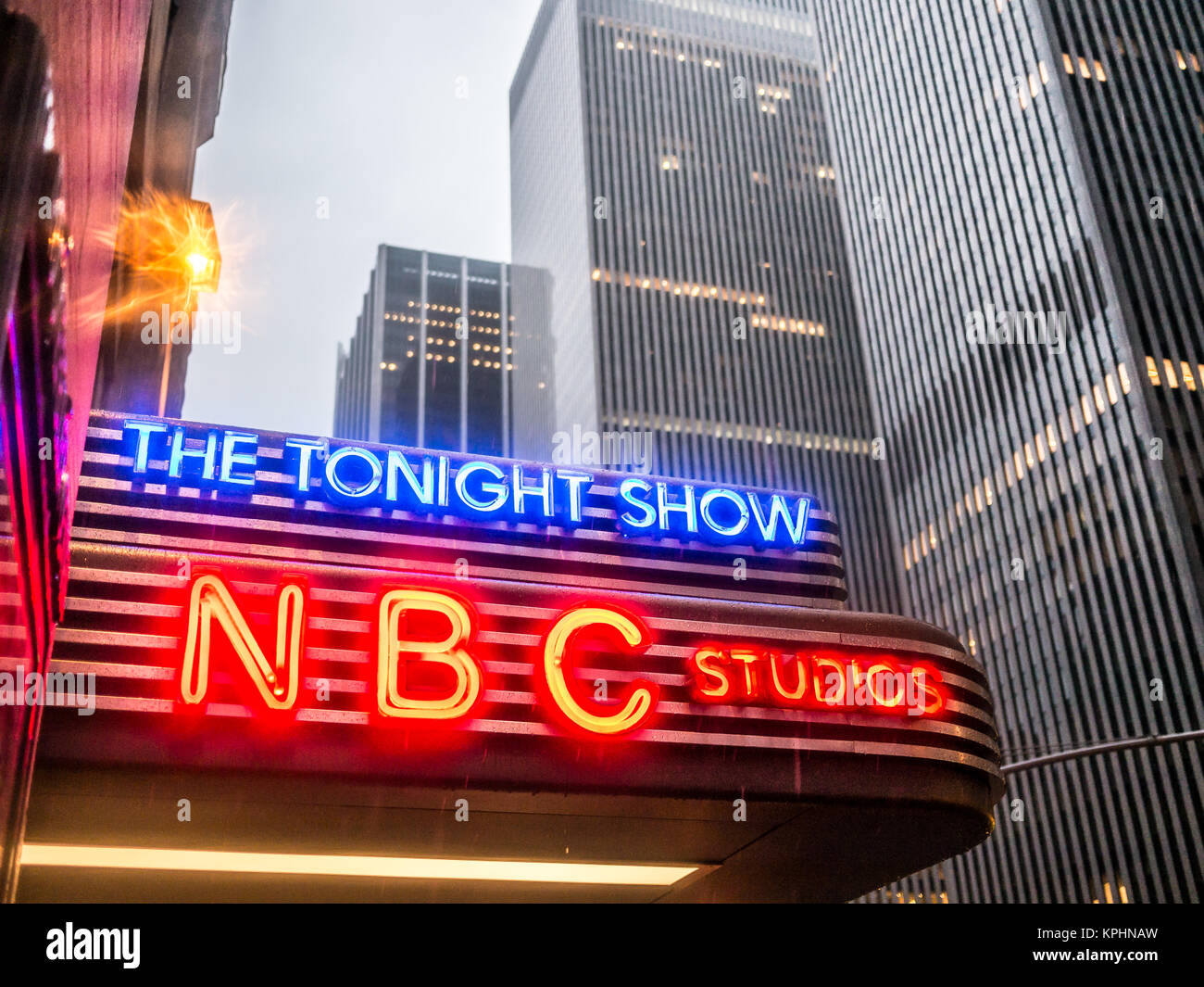 NEW YORK - JANUARY 3: NBC studio in Manhattan in a rainy winter evening ...