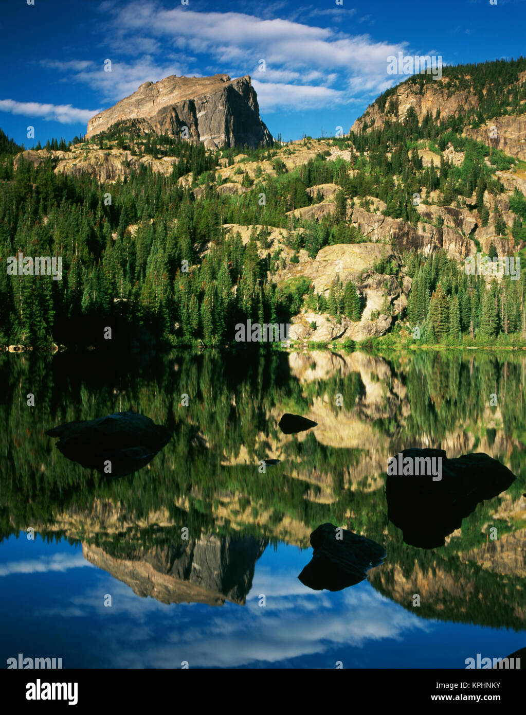USA, Colorado, Hallett Peak reflected on Bear Lake, Rocky Mountains ...