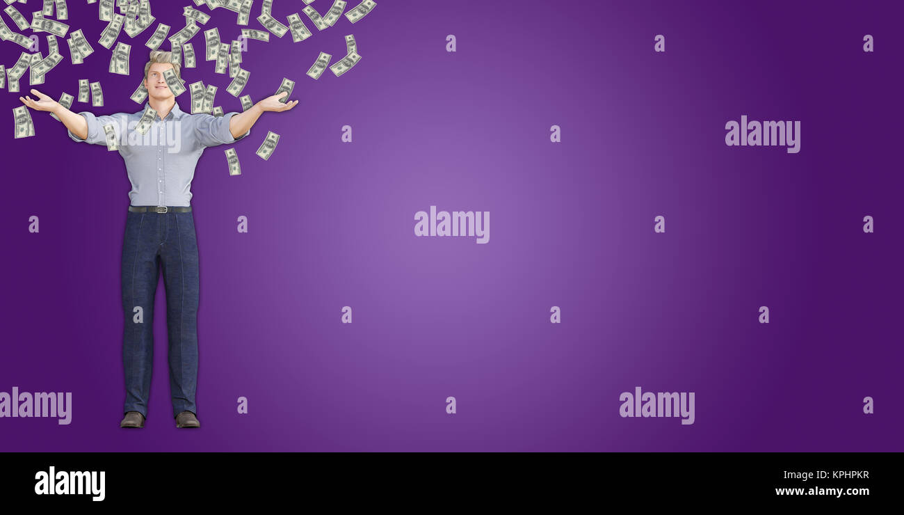 Man Catching Money Falling From the Sky Stock Photo - Alamy
