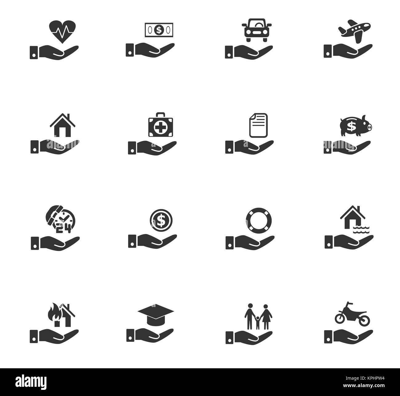 insurance hand icon set Stock Photo - Alamy