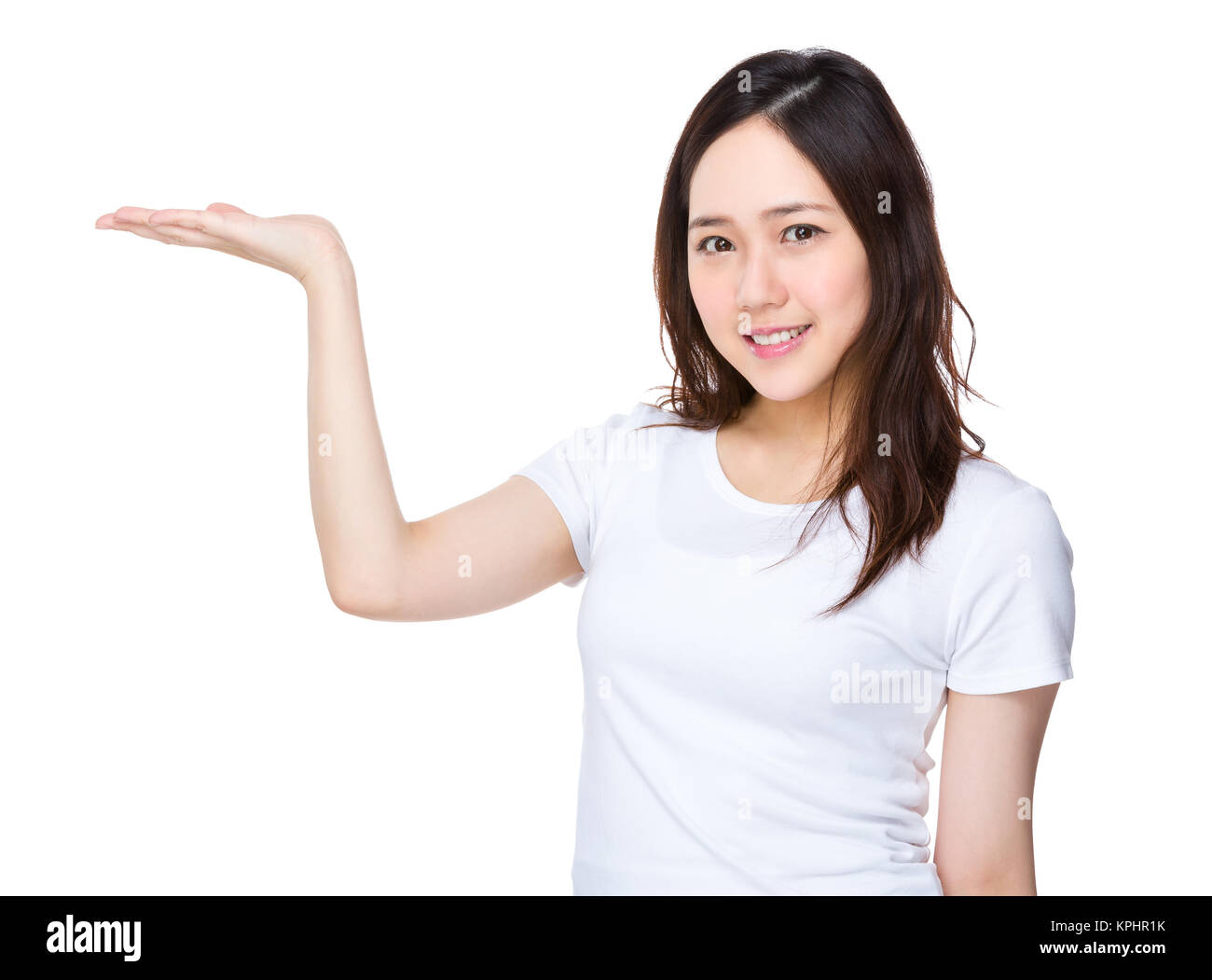 Young Woman with open hand palm Stock Photo - Alamy