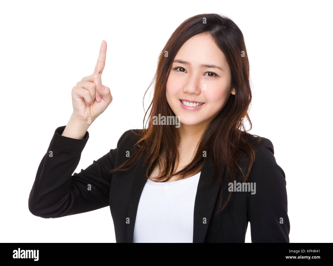 Businesswoman with finger point up Stock Photo - Alamy