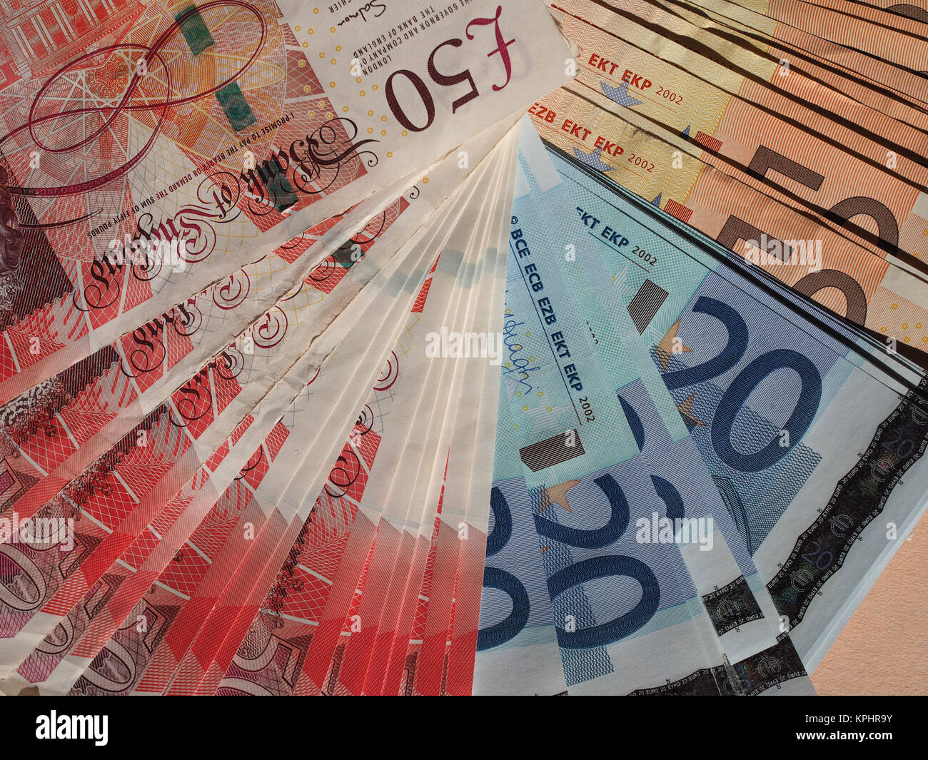 Euro and Pounds banknotes currency of European Union and United Kingdom ...