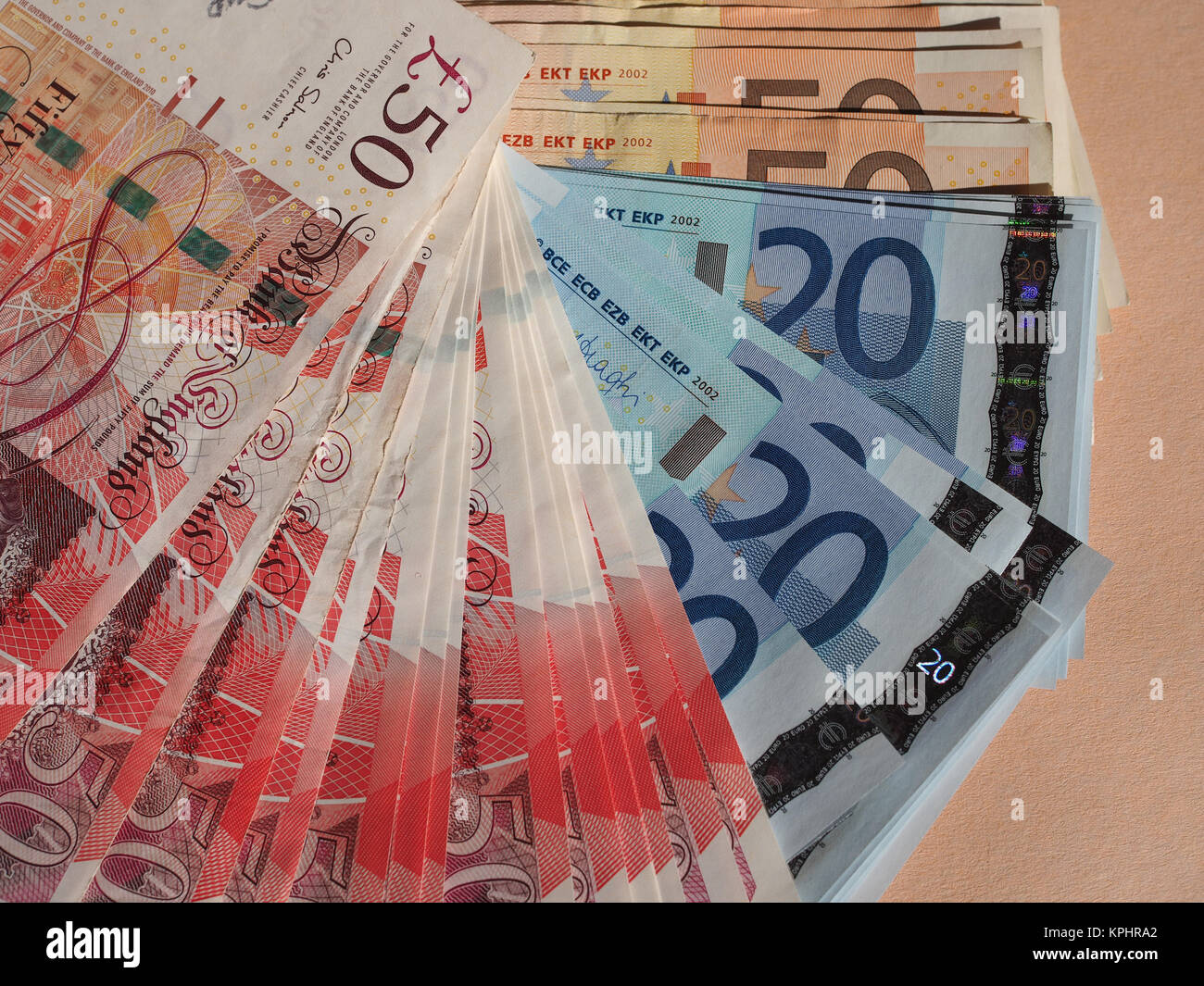 Euro and Pounds banknotes currency of European Union and United Kingdom ...