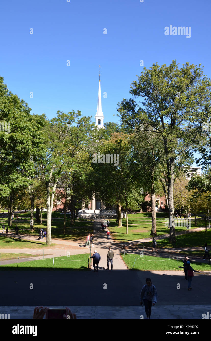 Tourists and students in Harvard Yard, Harvard University, Cambridge ...