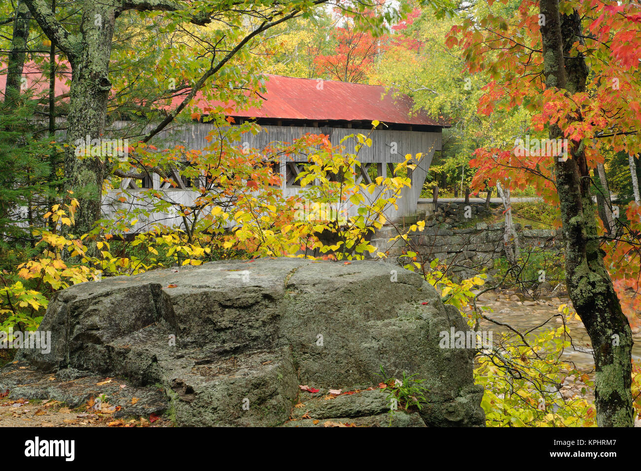 Albany Bridge, White Mountain National Forest in autumn, New Hampshire ...