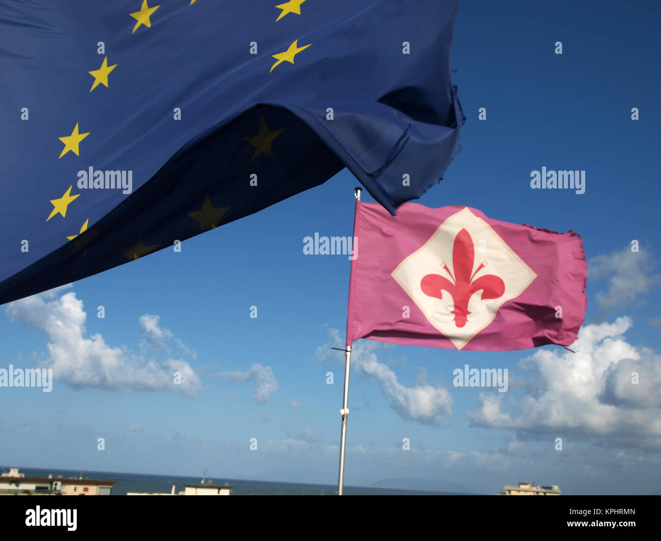 the flag of Florence and the European Union against the background of ...