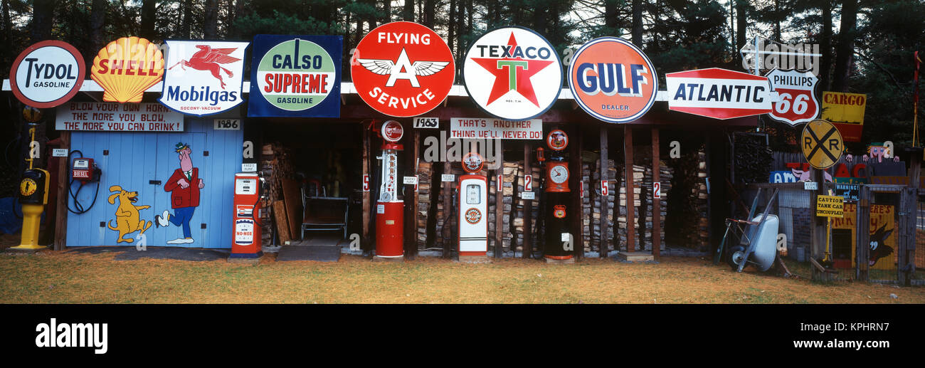 USA, New Hampshire, Littleton Historic gas tanks and signs (Large ...
