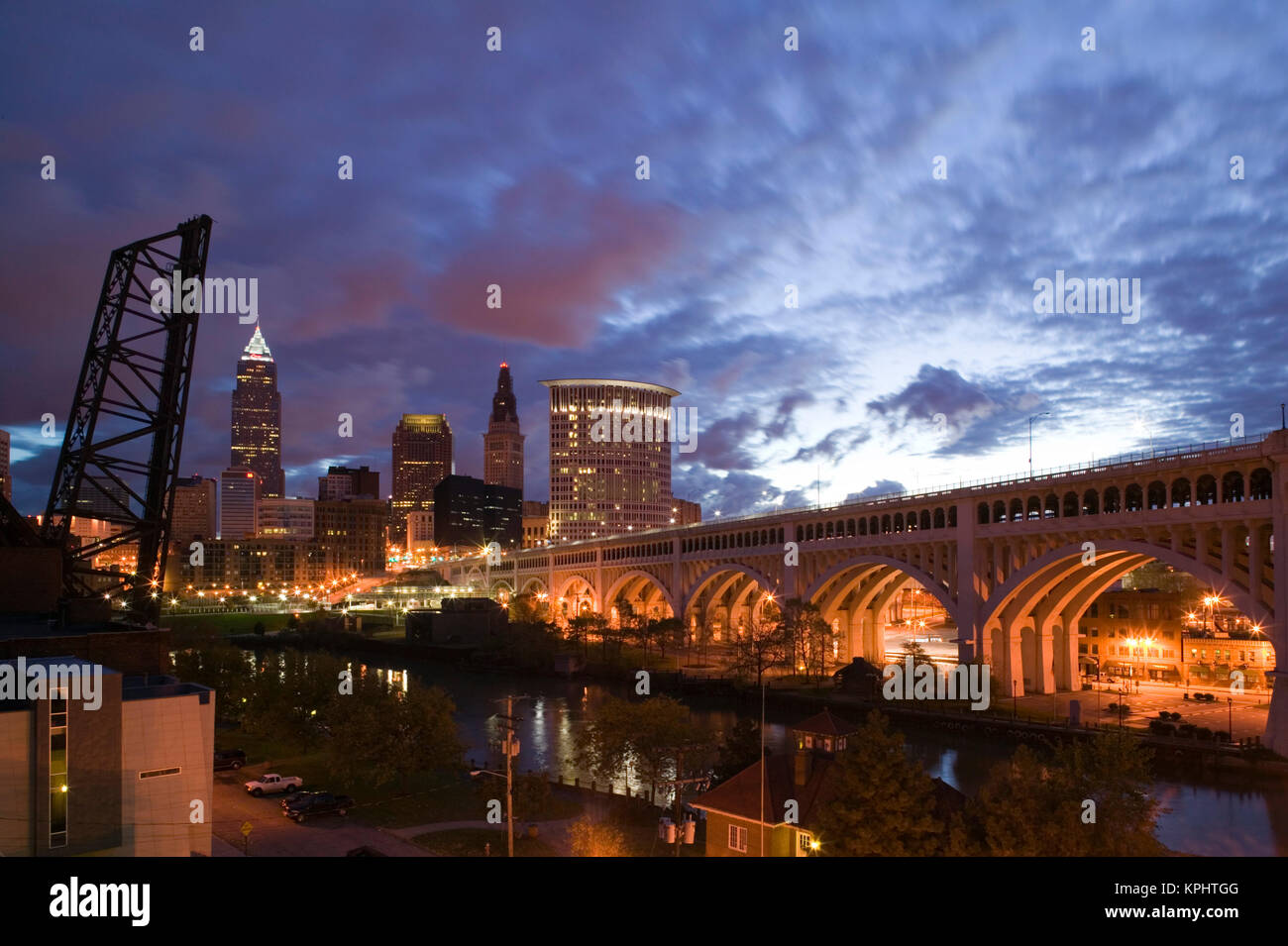USA, Ohio, Cleveland: Downtown View with the Detroit Avenue Bridge from ...
