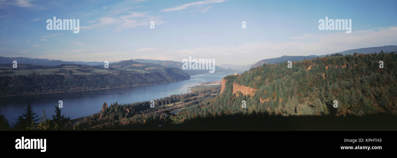 USA, Oregon, Columbia River Gorge, View of Crown Point at dusk (Large ...