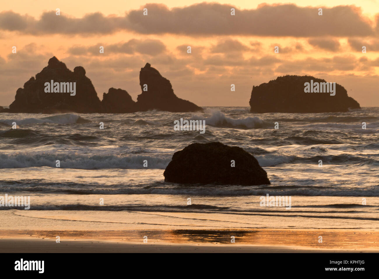Sea stacks on the beach at Bandon, Oregon Stock Photo - Alamy