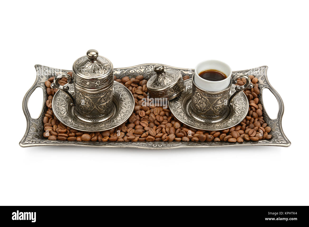 Turkish cup and coffee grain isolated on white background Stock Photo ...