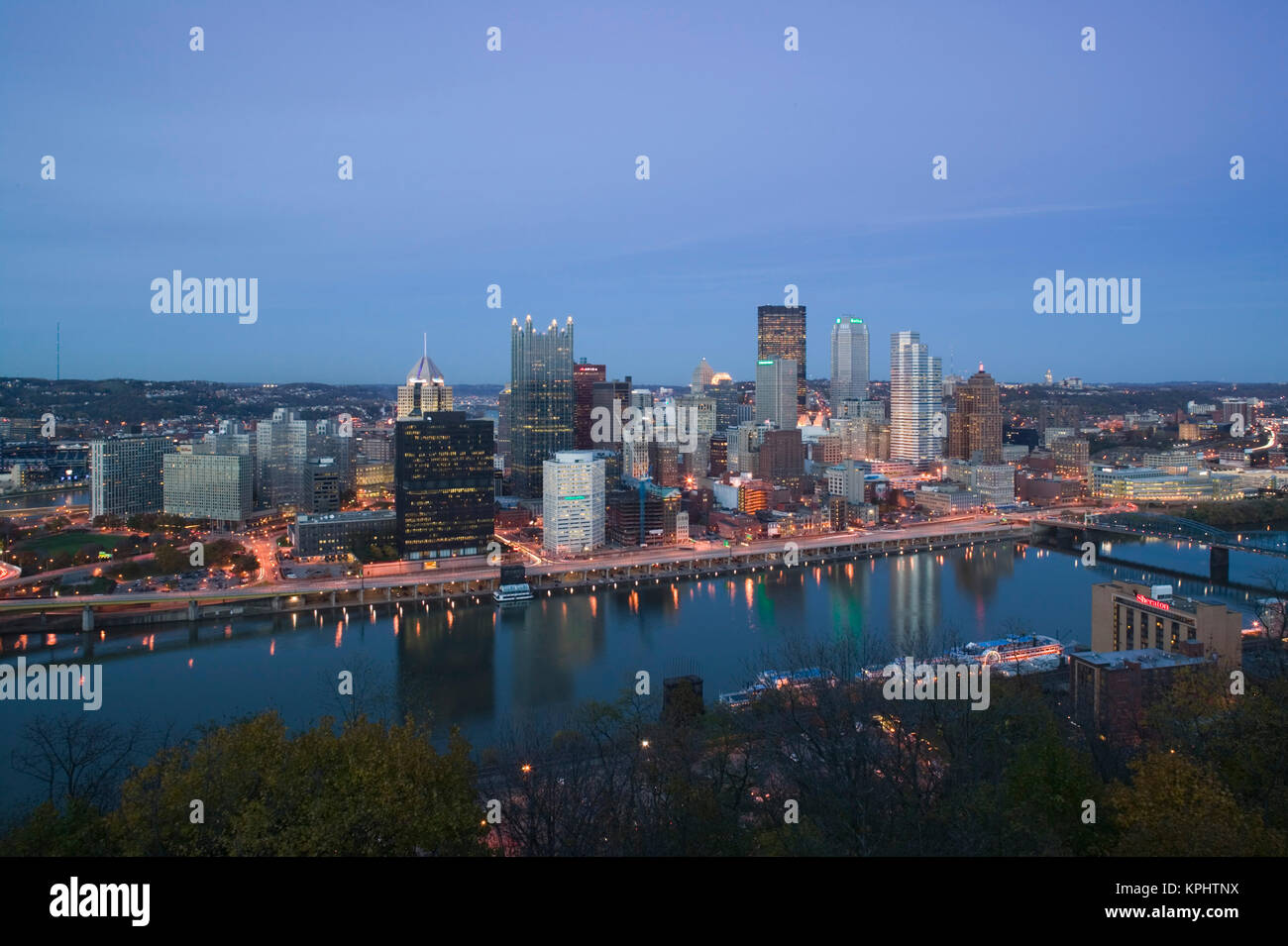 USA, Pennsylvania, Pittsburgh: Downtown View from Grandview Avenue ...