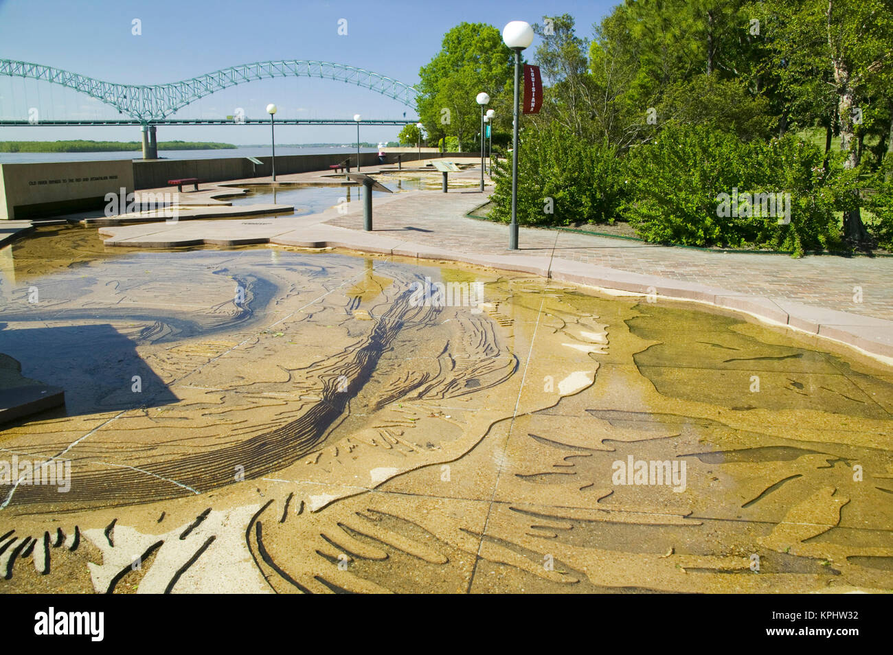 NA, USA, Tennessee, Memphis, Mud Island Park, Fountains and River Map ...