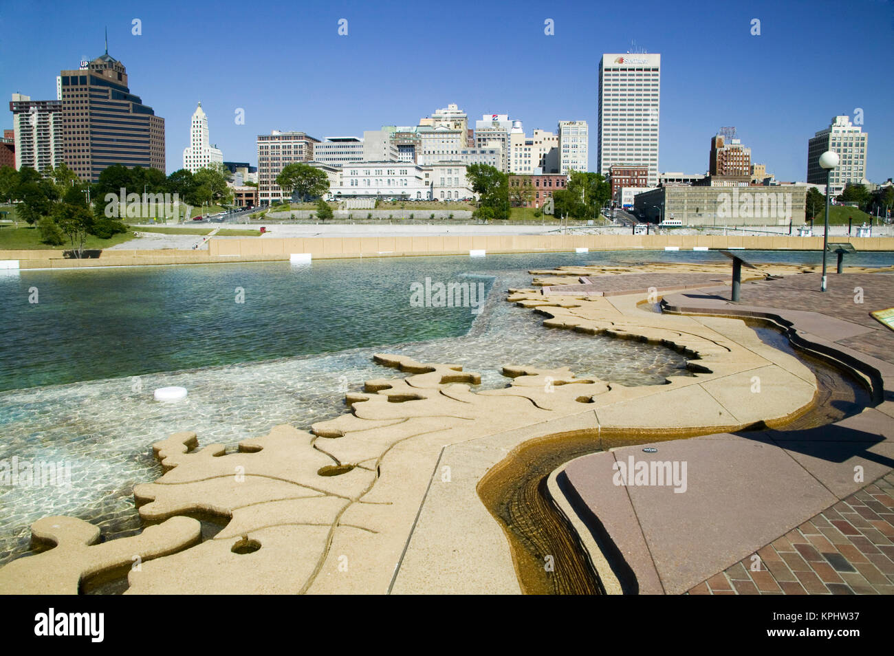 NA, USA, Tennessee, Memphis, Mud Island Park, Fountains and River Map ...