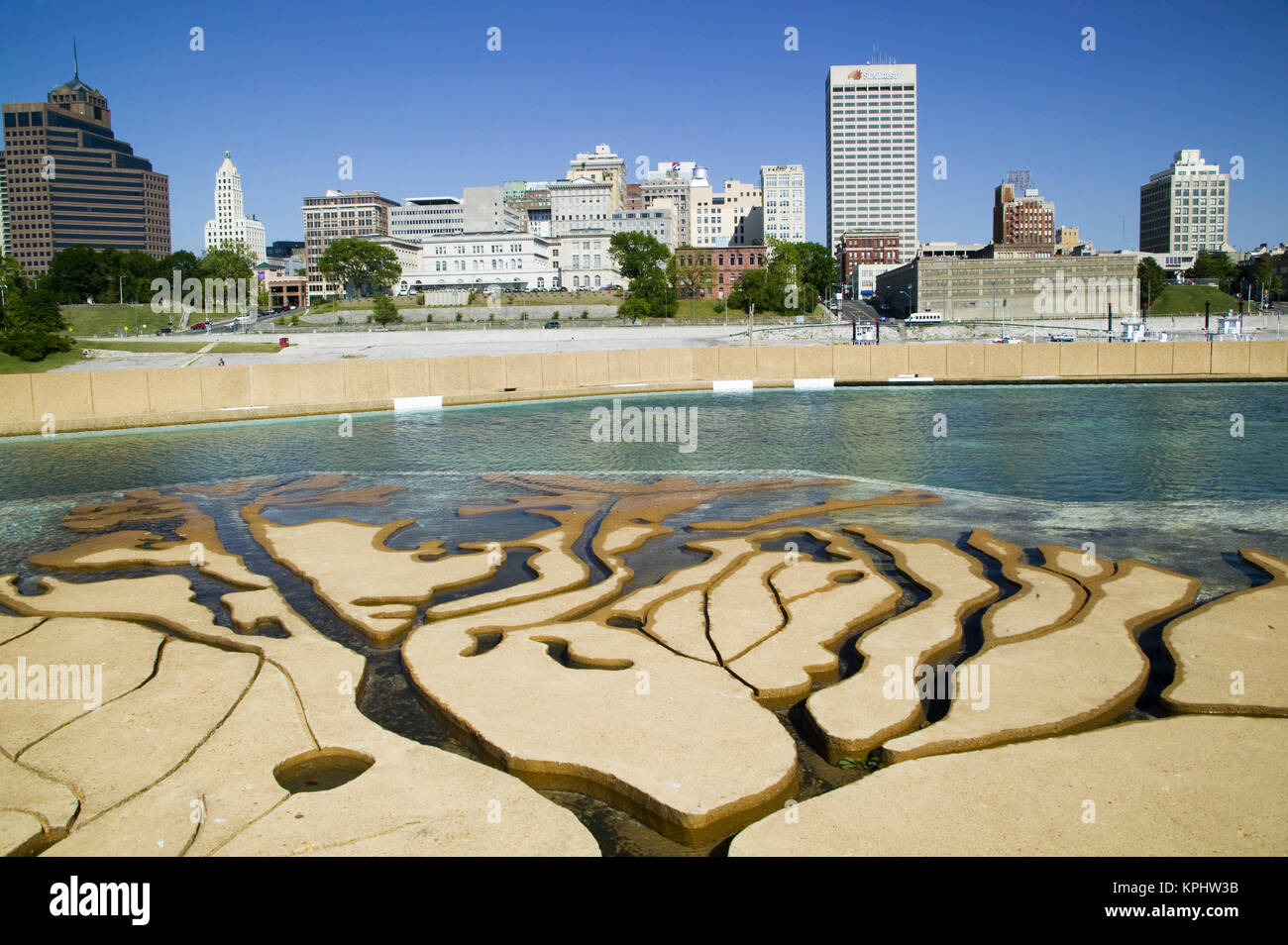 NA, USA, Tennessee, Memphis, Mud Island Park, Fountains and River Map ...