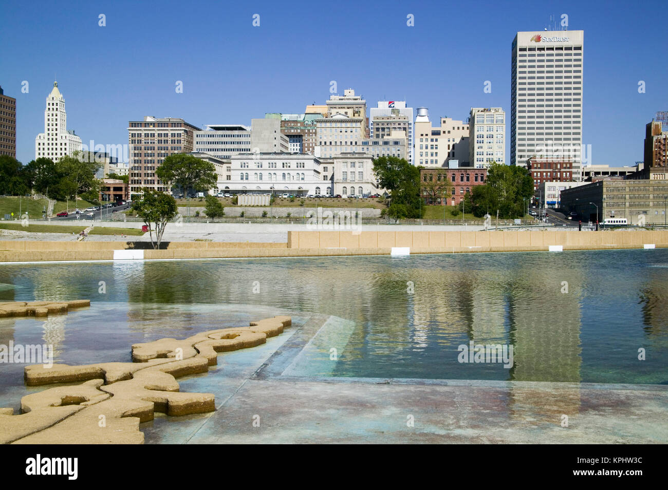 NA, USA, Tennessee, Memphis, Mud Island Park, Fountains and River Map ...