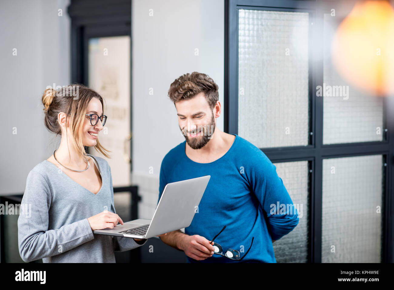 Working together business blue hi-res stock photography and images - Alamy