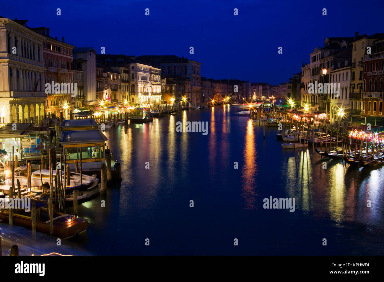 Italy, Venice, Night View Along the Grand Canal with Gondolas and Night ...
