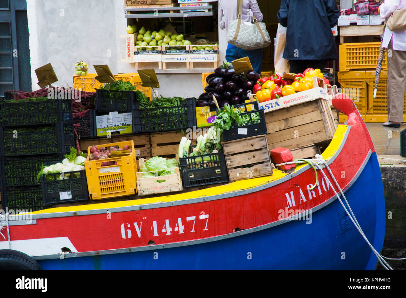 Italy, Venice, Vegetable Boat along the Small Back Canal Stock Photo ...