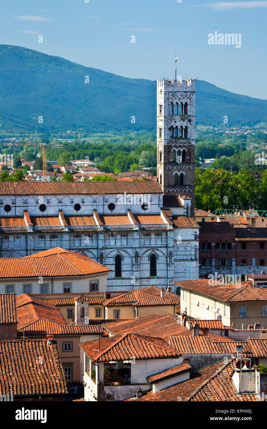 Europe, Italy, Lucca. The Lucca Cathedral Bell Tower Stands Tall in The ...