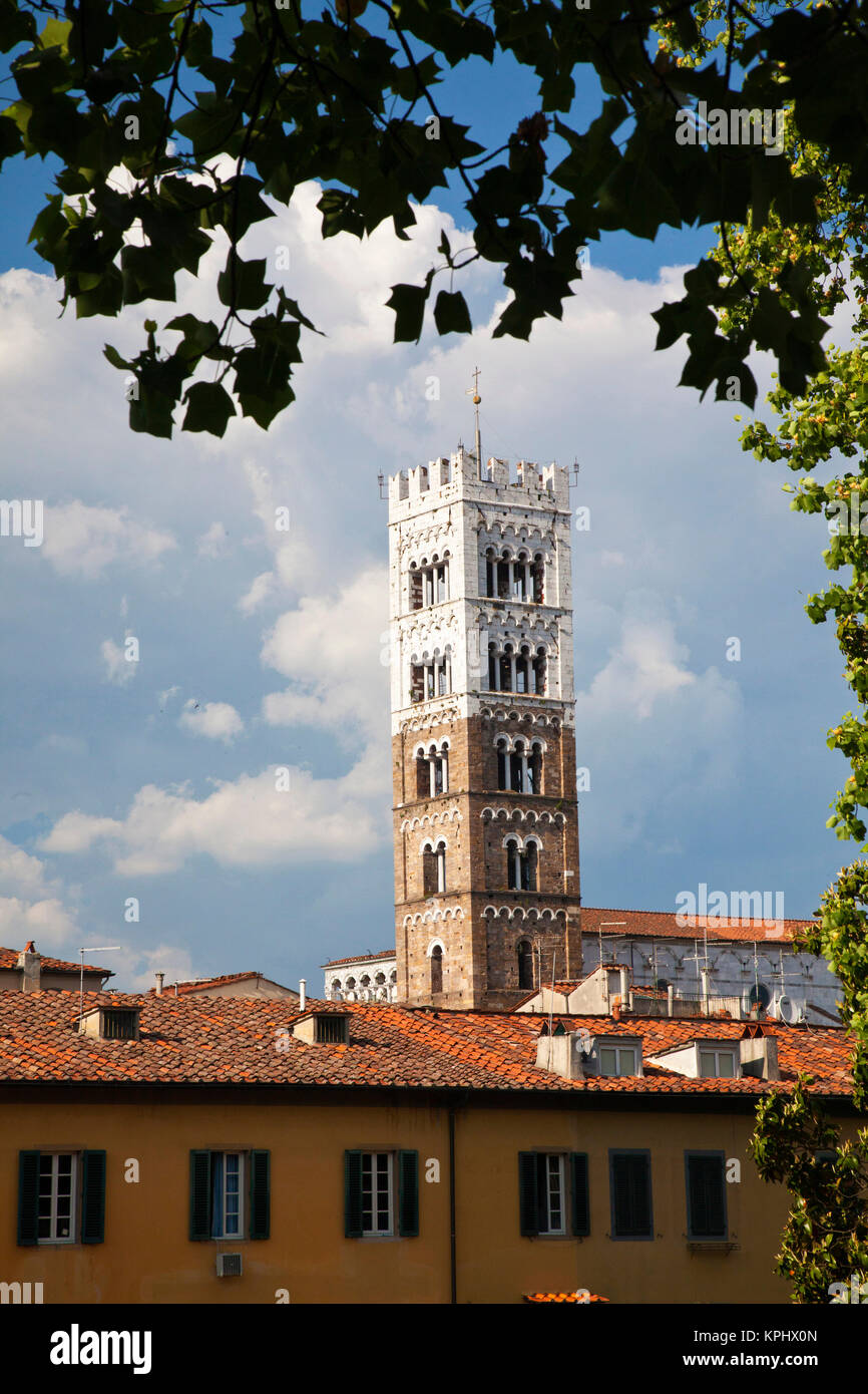 Europe, Italy, Lucca. The Lucca Cathedral Bell Tower Stands Tall in The ...